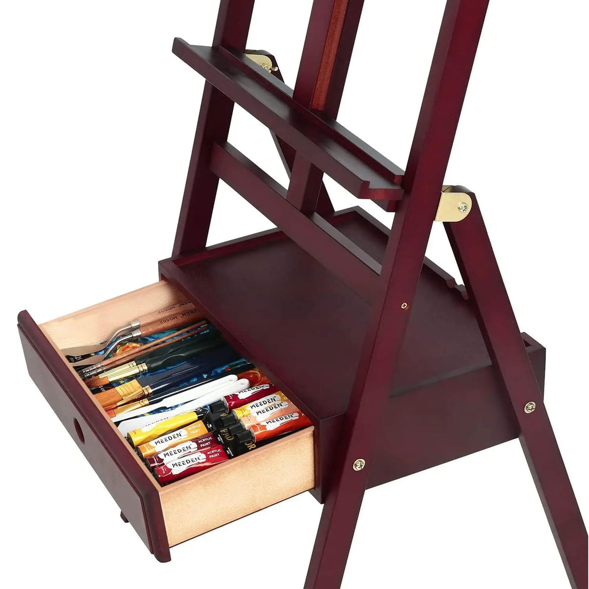 MEEDEN Forward Tilt H Frame Floor Easel with Drawer - Mahogany