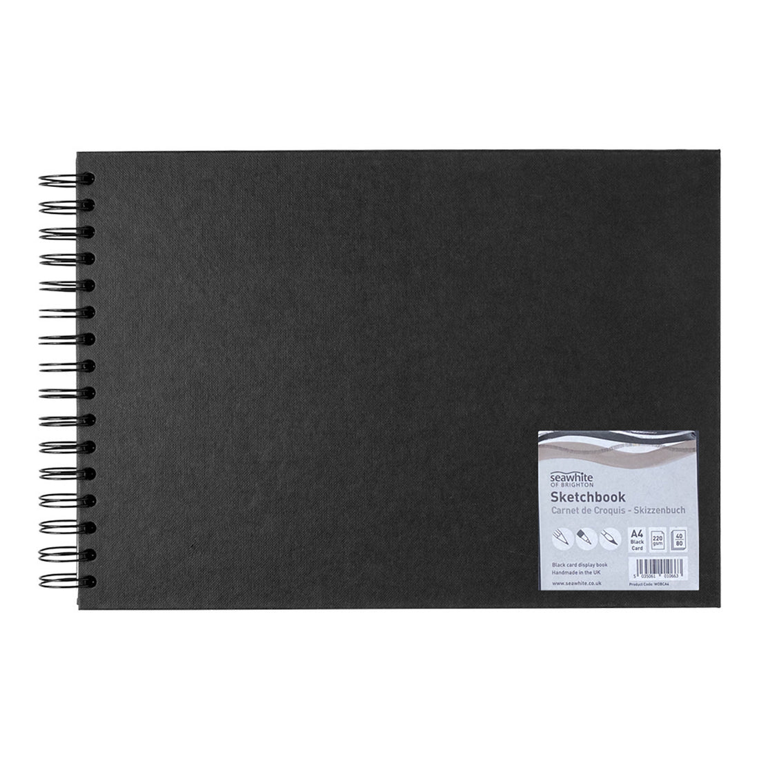 Seawhite Black Card Hardback Spiral Sketchbook - 220gsm - 40 Sheets ...